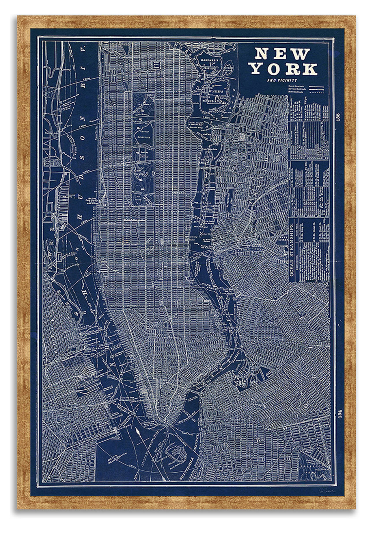 "Blueprint Map New York" By Sue Schlabach, Framed Painting Print, Ready ...