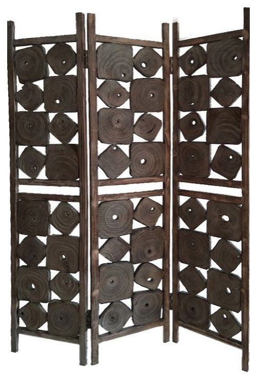 53" X 1" X 71" Weathered Brown Wood Screen - Rustic - Screens And Room ...