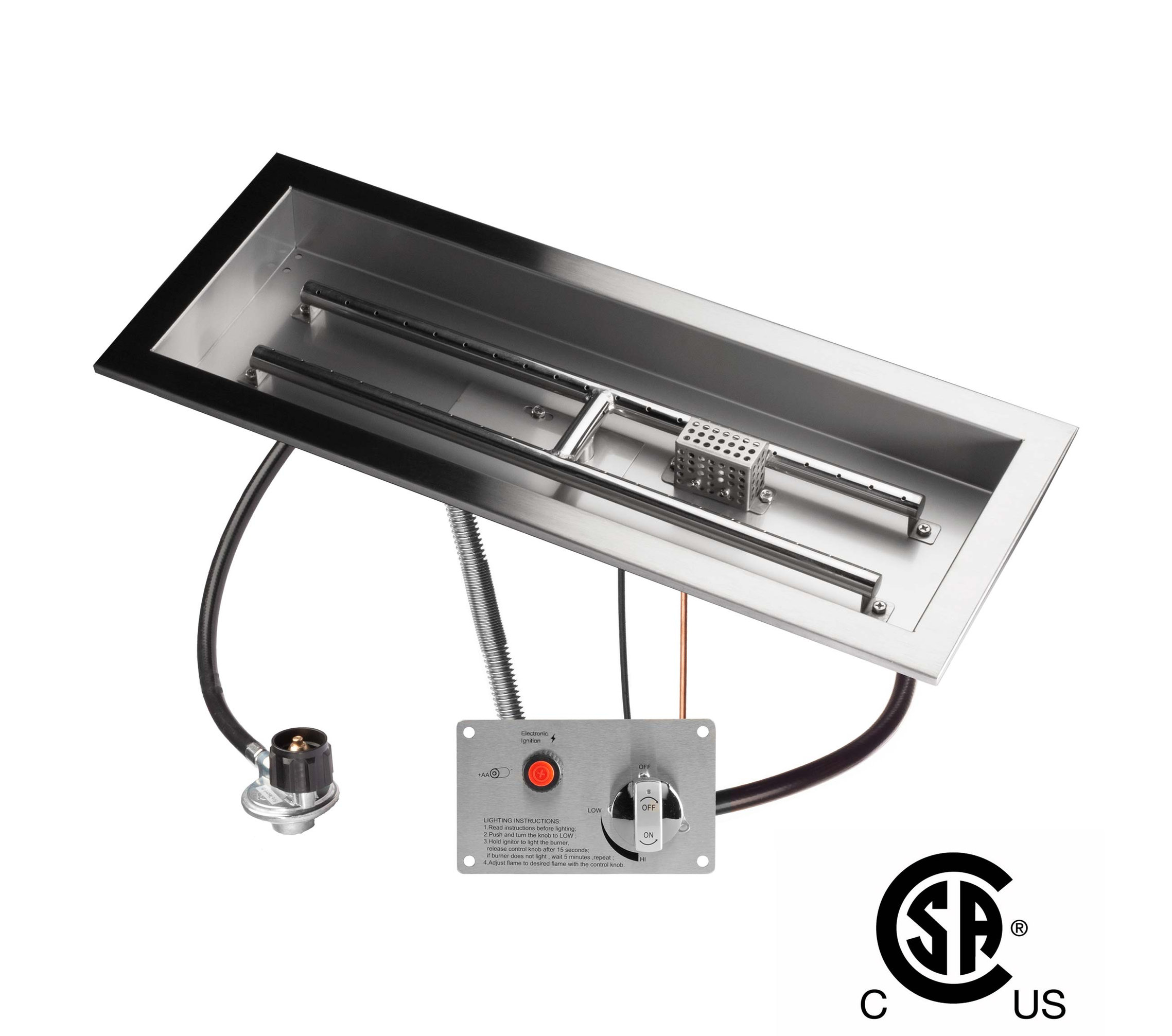 24"x8" CSA Certified Fire Pit Burner Kit, Stainless Steel, Propane ...