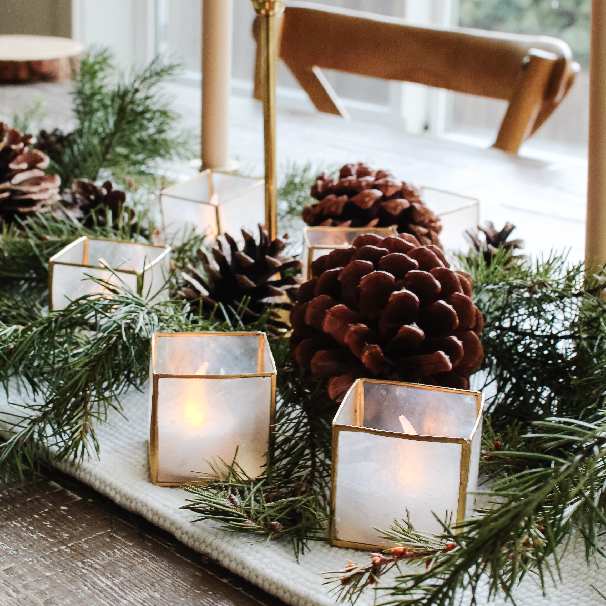 2" Square Capiz Votive, Natural/Gold Trim, Set of 6 - Contemporary ...