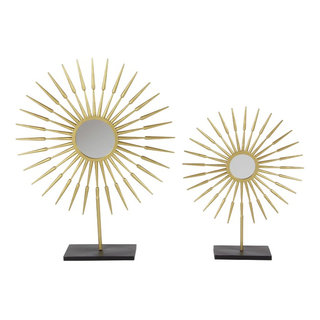 Set of 2 Gold Tin Glam Sun Sculpture 47365 - Midcentury - Decorative ...