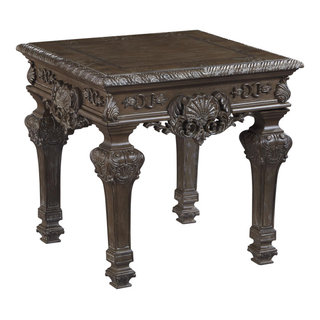 Square Ornate Engraved Wooden Frame End Table, Espresso Brown ...