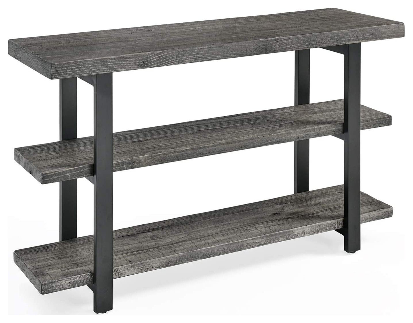 Industrial Console Table With Reclaimed Wood Top & 2 Open Shelves ...