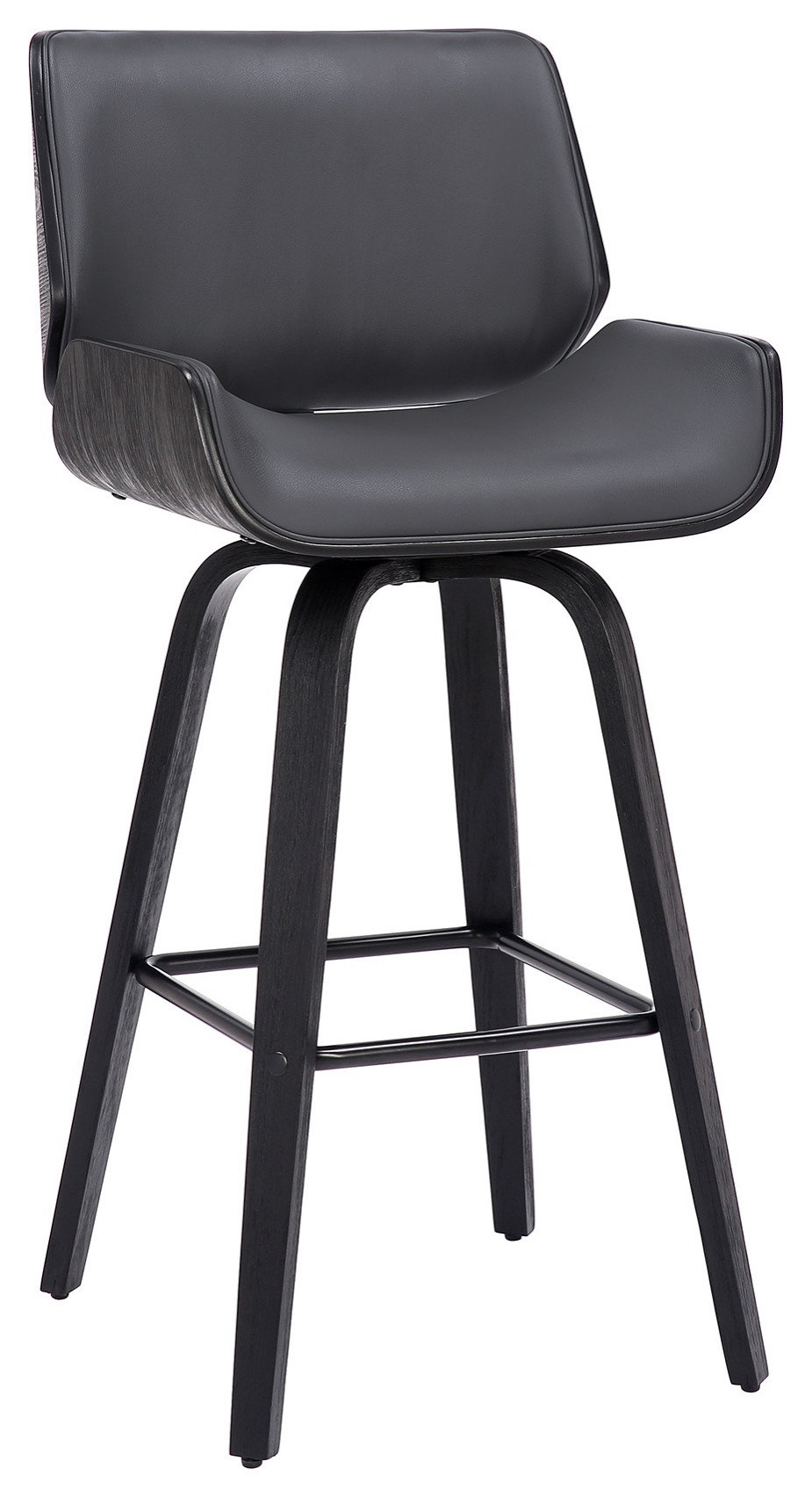 Tyler 26" Swivel Bar Stool, Black Wood and Gray Faux Leather Fabric ...