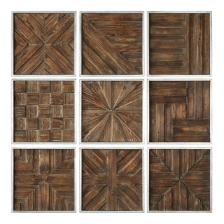 Bowery Hill Modern 9 Piece Wall Panel Set in Rustic Natural - Rustic ...