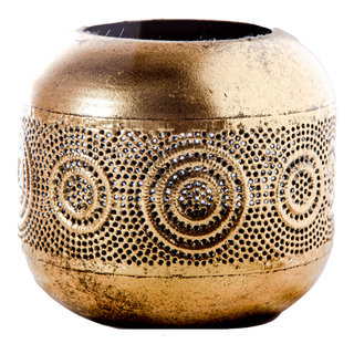 Metal Candle Holder with Pinhole Pattern Design Antique Copper Finish ...