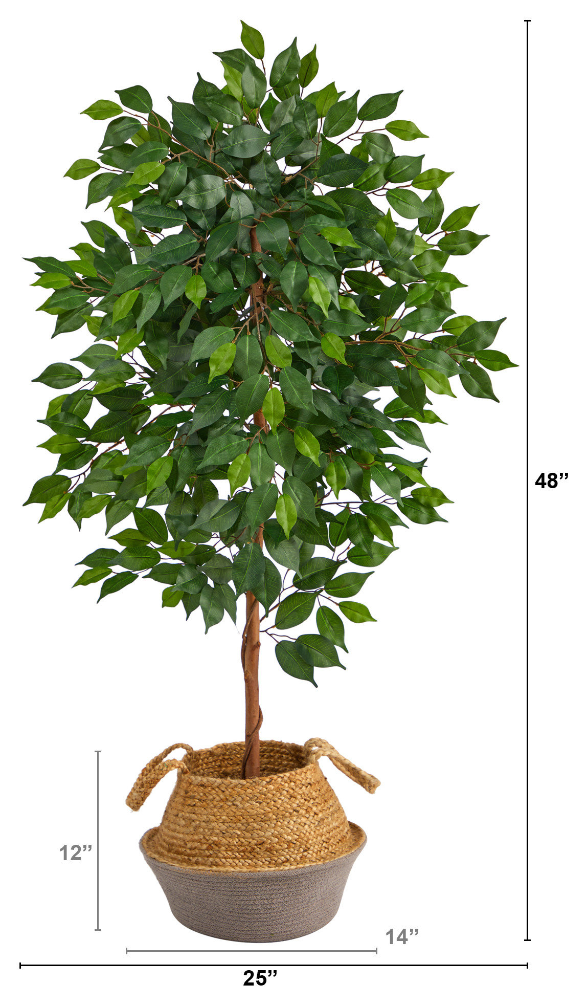 4' Ficus Artificial Tree, Boho Chic Handmade Cotton and Jute Gray Woven ...