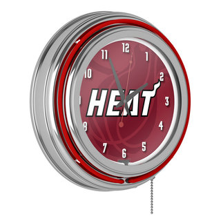 NBA Chrome Double Rung Neon Clock, Fade, Miami Heat - Contemporary ...
