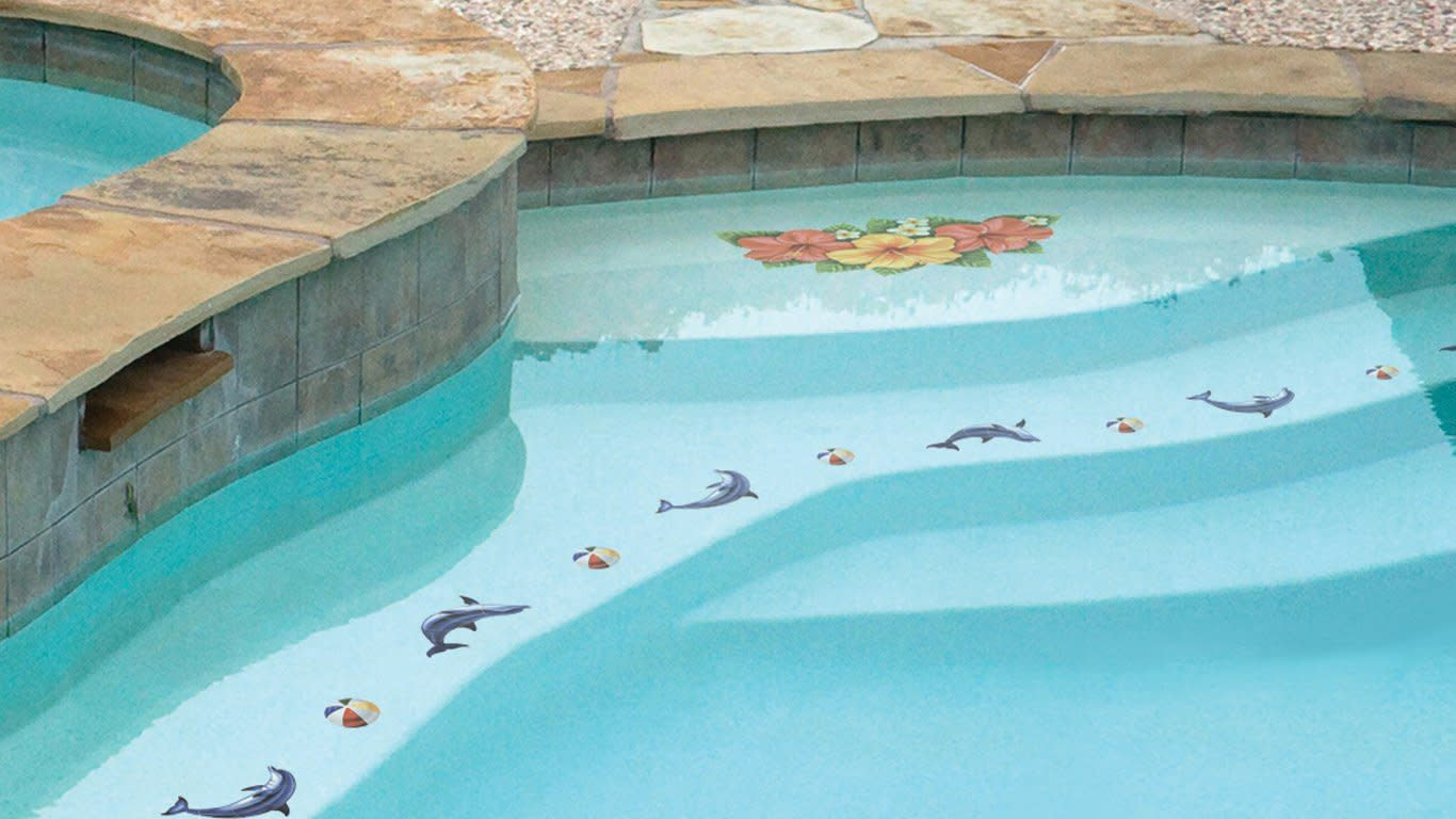 Triple Hibiscus Flower Porcelain Swimming Pool Mosaic, 18"x10 ...