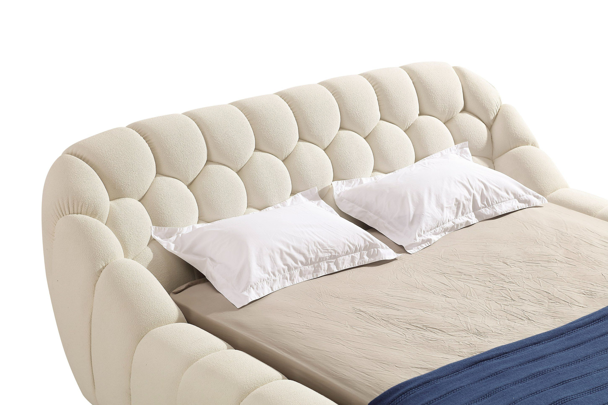 Curvy Bubble Modern Off-White Fabric Bed, Queen - Transitional ...
