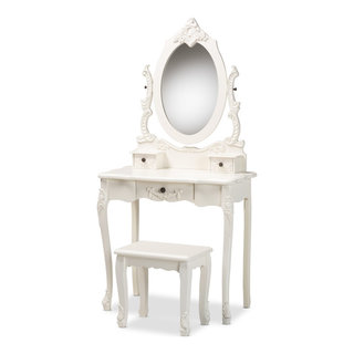 Macsen White Finished Wood 2-Piece Vanity Set with Adjustable Mirror ...