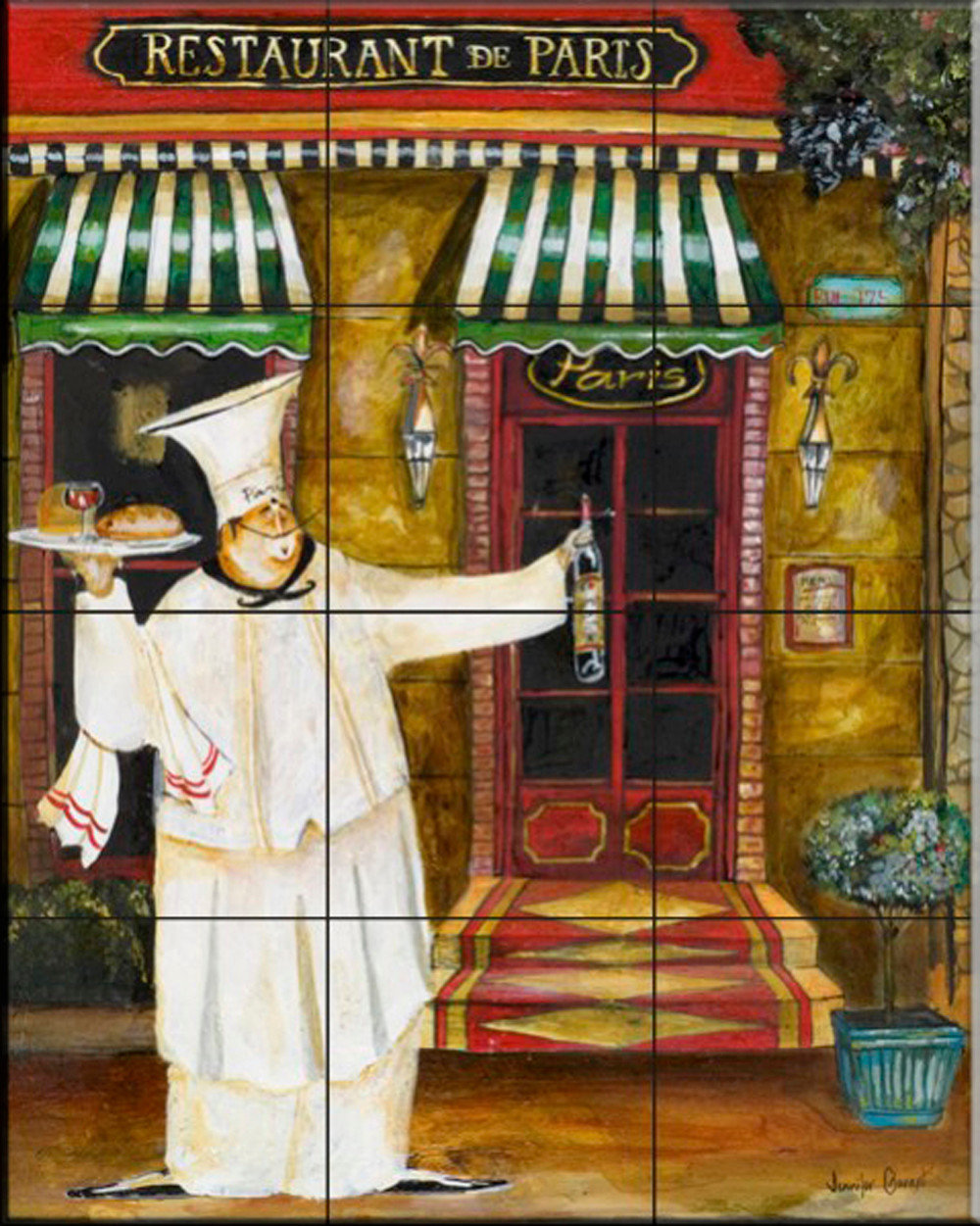 Tile Mural, Restaurant De Paris by Jennifer Garant, 17" x 21.25" (20 ...