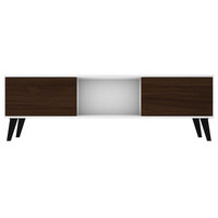 Doyers 62" TV Stand, White and Nut Brown - Midcentury - Media Storage ...