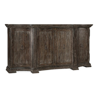 Traditions Four Door Buffet in Distressed Dark Brown Wood Finish ...