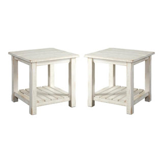 Home Square Barn Door Solid Wood End Table in Antique White - Set of 2 ...