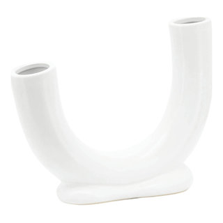 Cer, 8"h U-shaped Vase W/ Base, White - Contemporary - Vases - by ...