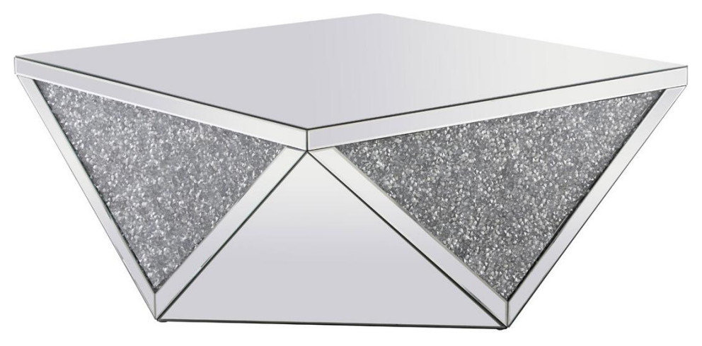 Elegant Modern 38" Square Crystal Coffee Table Silver Crystal ...
