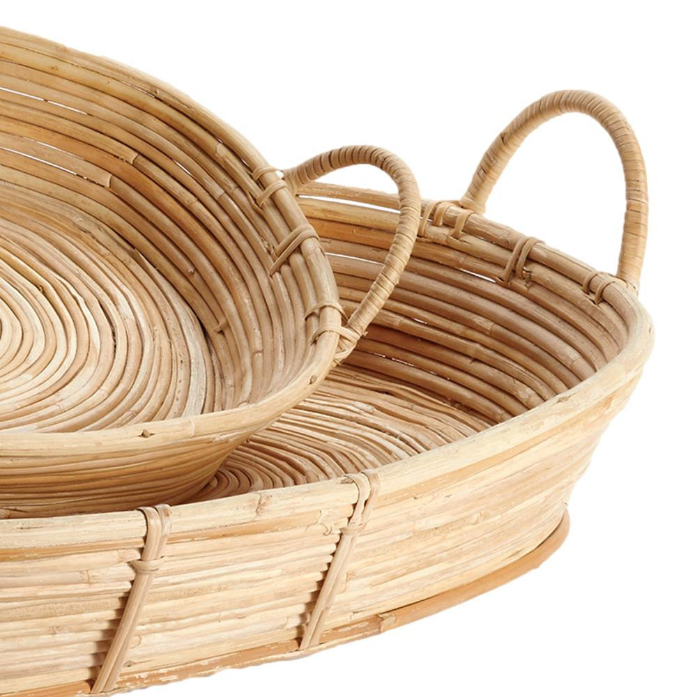 Set of 2 Oval Cane Rattan Basket Trays with Handles 24 in Serving ...