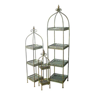 Wooden 3-Piece Plant Stand Set, Verde Gris - Mediterranean - Plant ...