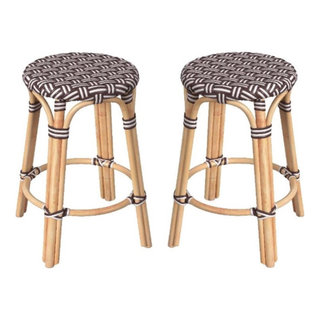 Home Square 24" Rattan Round Counter Stool in Burgundy - Set of 3, 2 ...