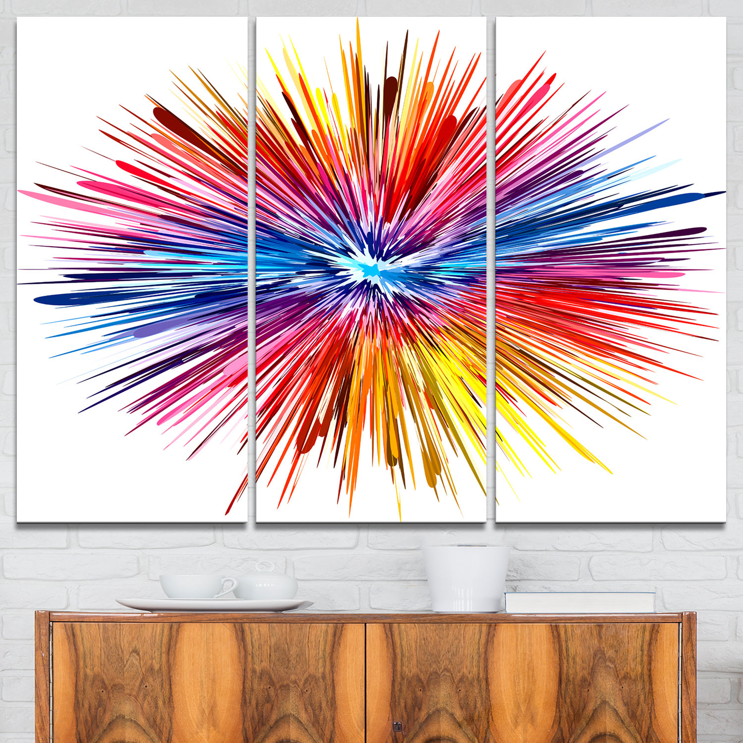 "Color Explosion" Abstract Canvas Artwork, 36"x28" 3 Panel ...