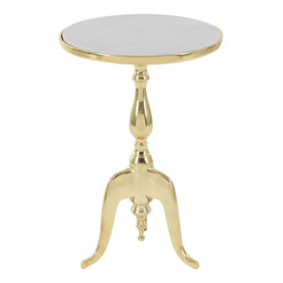 Zimlay Gray Marble Round Accent Table With Gold Aluminum Rim And Stand ...