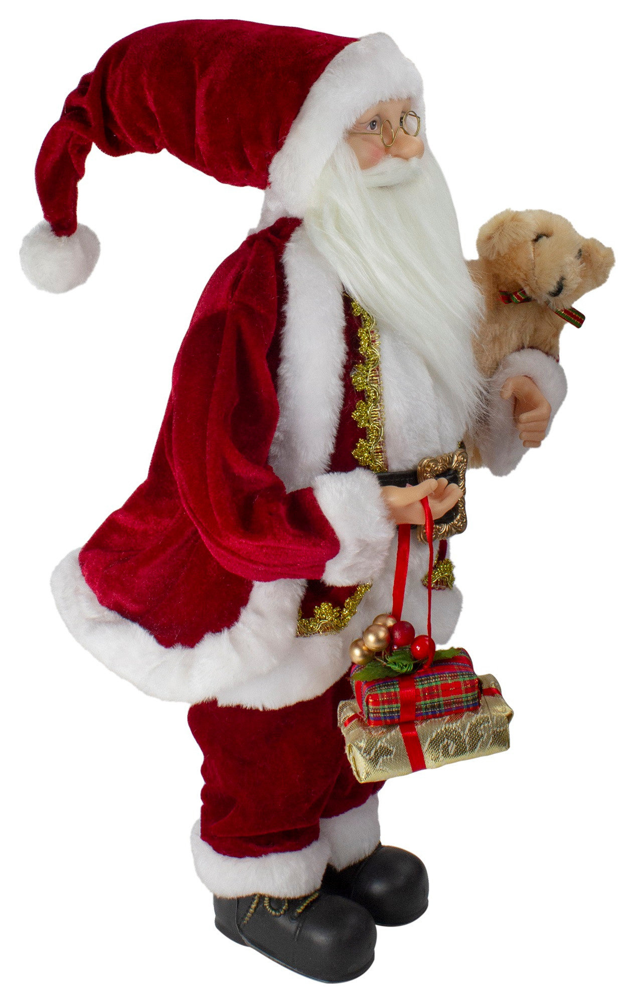 18" Standing Santa Christmas Figure with a Plush Brown Bear - Modern ...