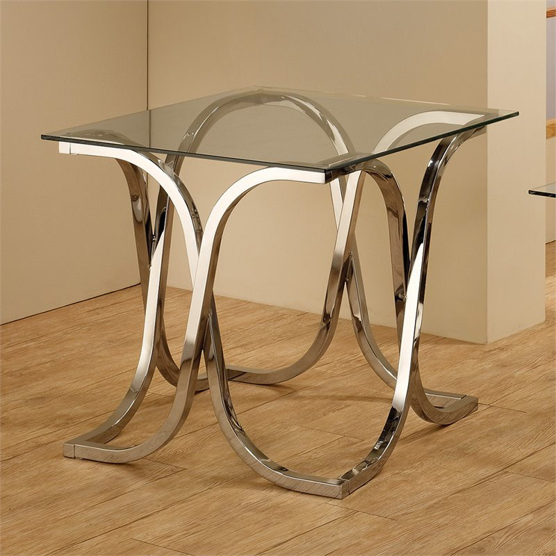 Coaster Tess Glass Top End Table with X-Shaped base in Chrome ...
