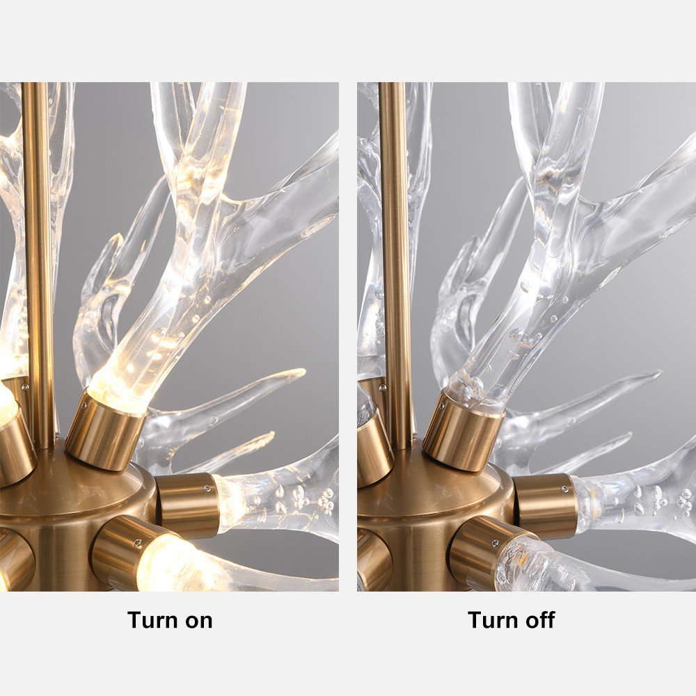 Gold 9-Light Resin Deer Horn Antler Ceiling Chandelier Light ...