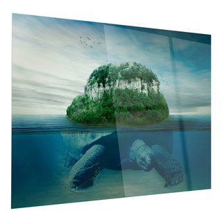 "Giant Turtle Carrying Island", 48"x40" - Beach Style - Metal Wall Art ...