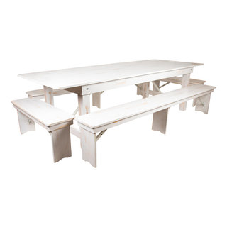 HERCULES Series 9' x 40" Folding Farm Table and Four Bench Set ...