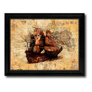Boat Vintage Nautical Map Print on Canvas with Picture Frame, 18"x23 ...