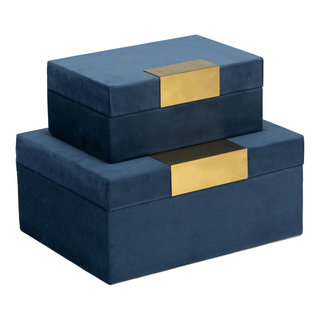 S/2 Velveteen Jewelry Box, Navy / Gold - Contemporary - Jewelry Boxes ...