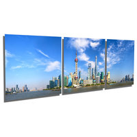 Shanghai, China Skyline Metal Print Wall Art, 3 Panel Split, Triptych ...