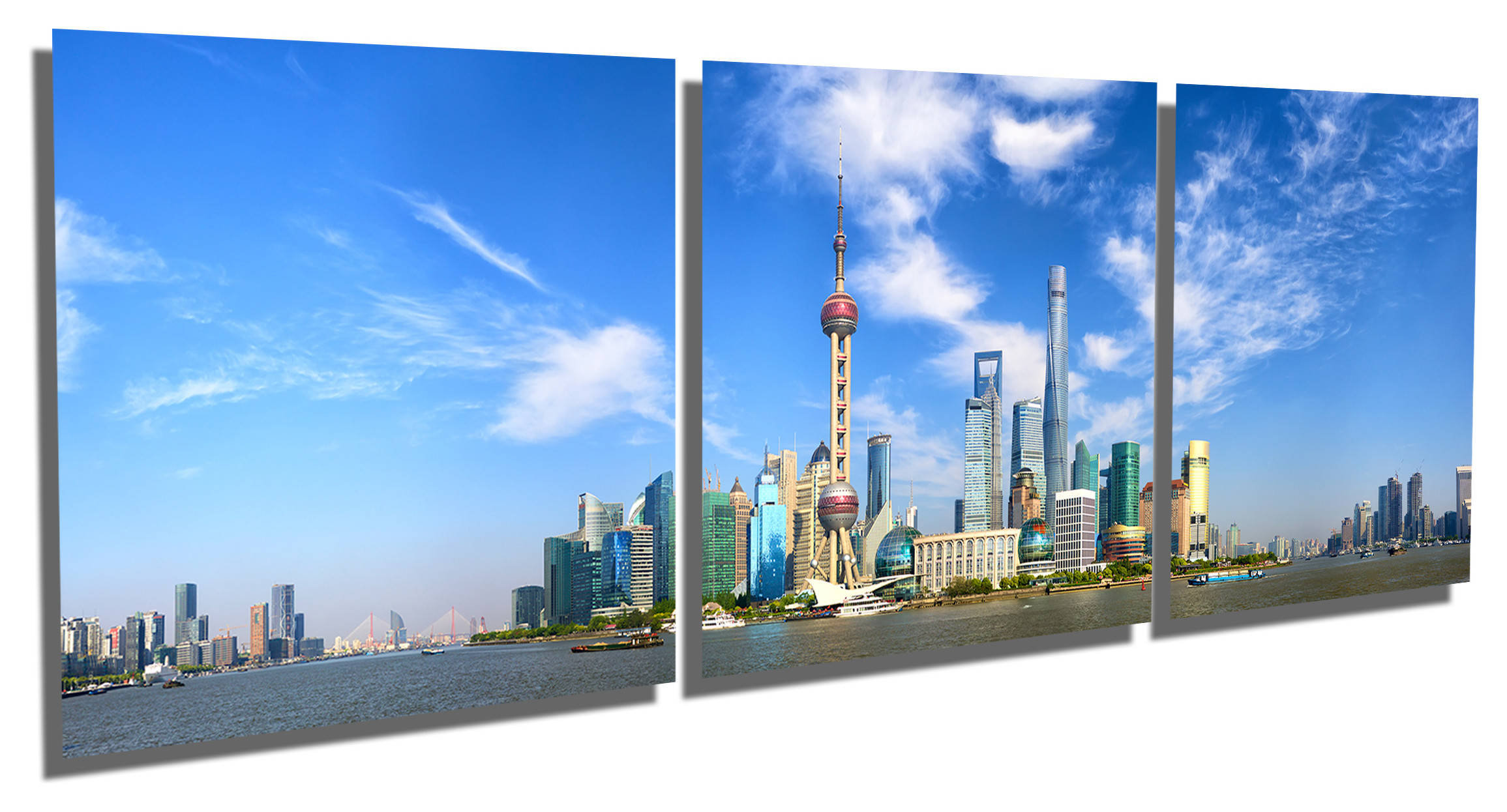 Shanghai, China Skyline Metal Print Wall Art, 3 Panel Split, Triptych ...