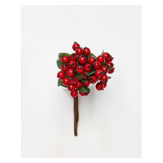 7" Red Weatherproof Berry Leaves Pick, Set of 6 - Modern - Outdoor ...