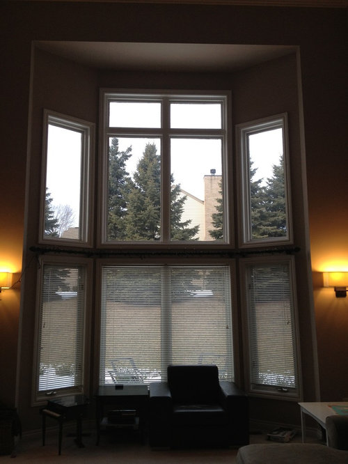Window treatment for 2 story bay window.