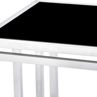 Plaza End Table Opaque Black Tempered Glass Top Brushed Stainless Steel ...