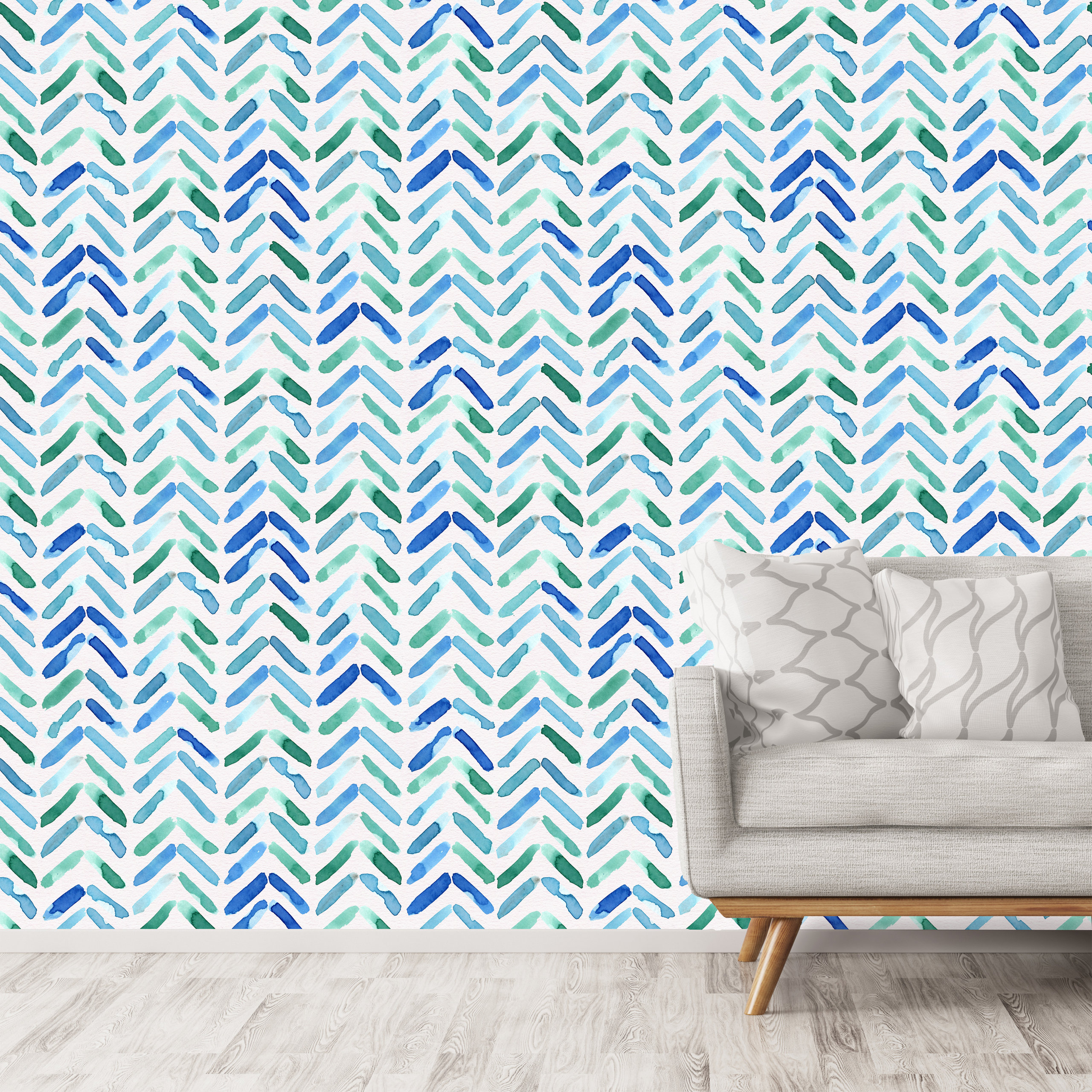Watercolor Chevron Blue Green Wallpaper by Ninola Designs, 24"x144 ...
