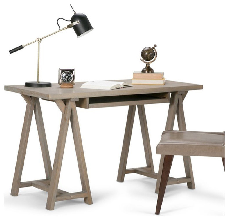 Atlin Designs 50" Rustic Solid Pine Wood Computer Desk in Distressed ...