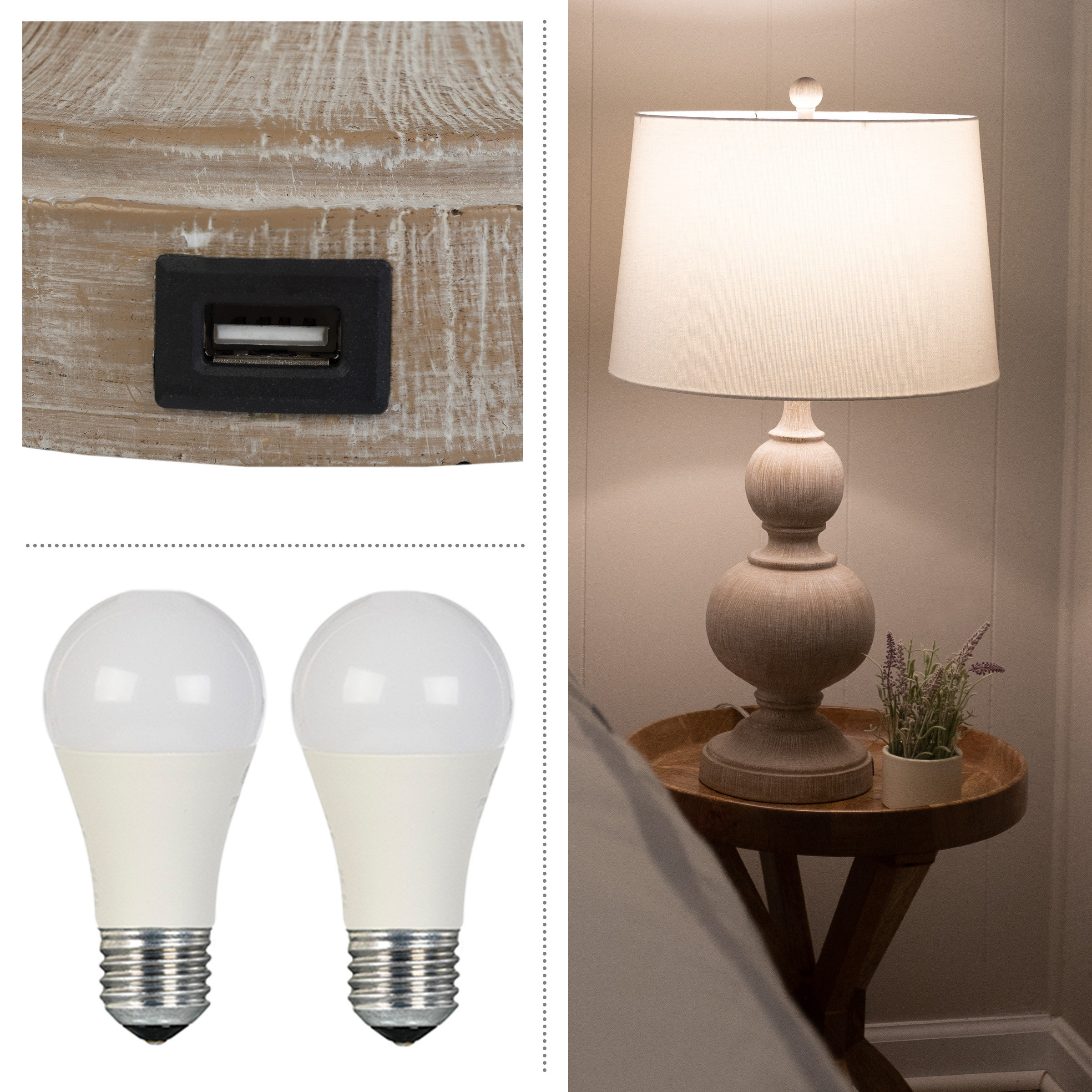 Set of 2 Table Lamps With USB Charging Ports and LED Bulbs Included ...