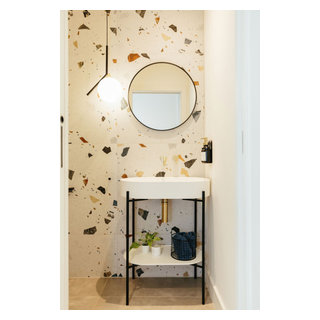 Modern Terrazzo Tiled Cloakroom - Transitional - Powder Room ...