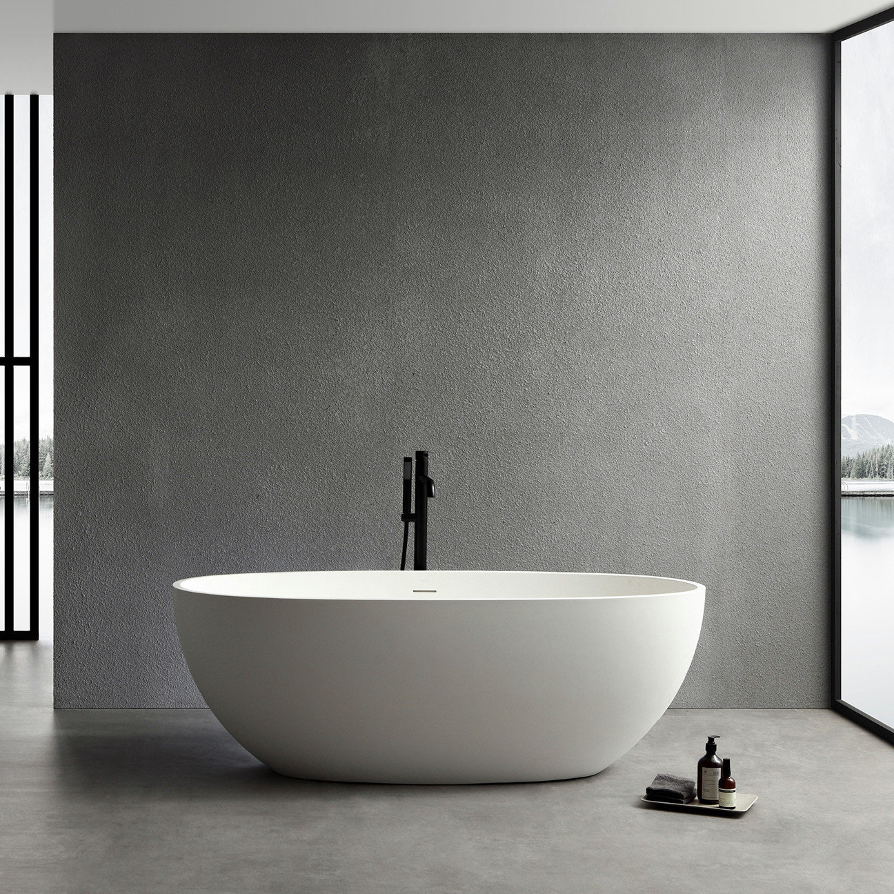 Stone Resin Solid Surface Freestanding Bathtub, 55" - Contemporary ...