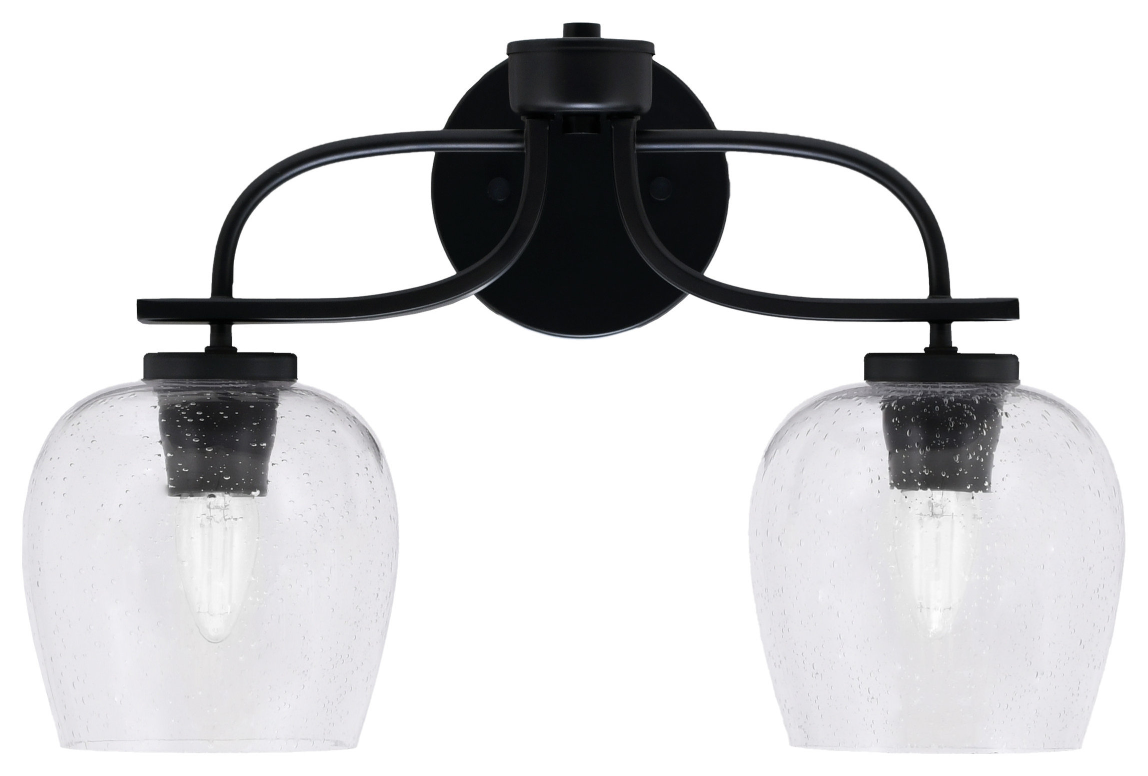 Cavella 2 Light Bath Bar In Matte Black Finish, 6" Clear Bubble Glass ...