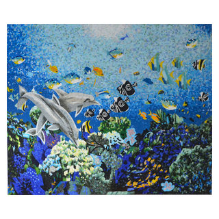 Ocean Sea Life - Mosaic Mural Art, 77" x 51" - Beach Style - Tile ...