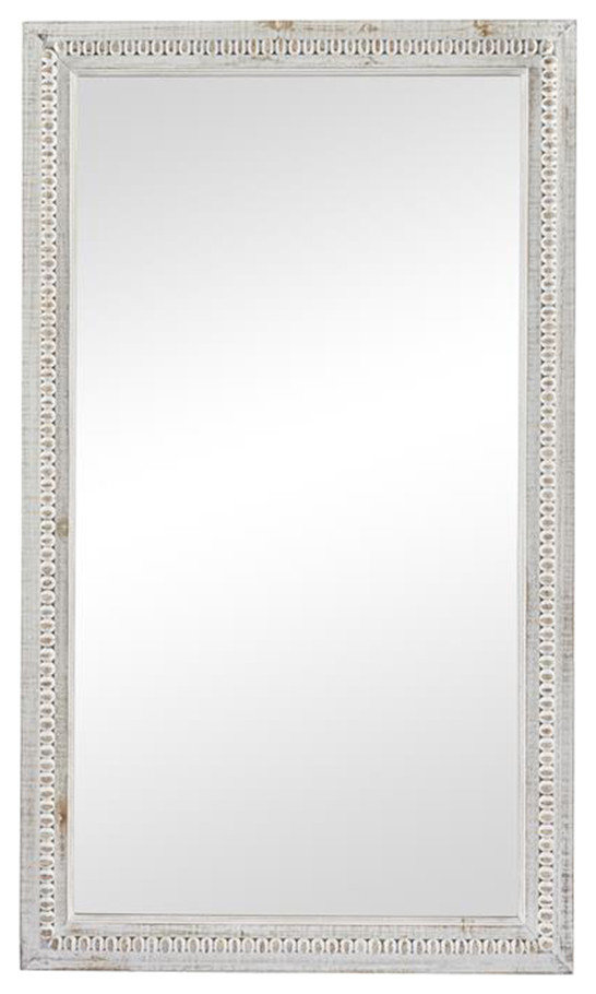 White Wash Rustic Wood Carved Beaded Rectangular Wall Mirror 48 x 28 ...