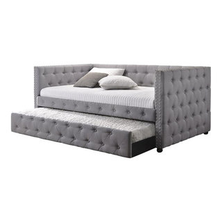 Coaster Mockern Tufted Fabric Upholstered Daybed with Trundle Gray ...