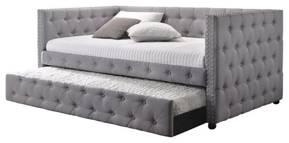 Coaster Mockern Tufted Fabric Upholstered Daybed with Trundle Gray ...