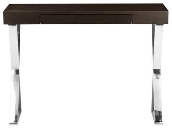 Pangea Home Alexa Wood Veneer & High Polished Steel Console Table in ...