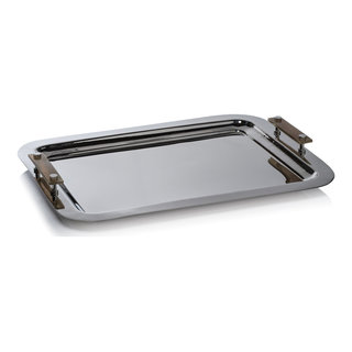 Bayeux Steel Serving Tray with Horn Handles - Contemporary - Serving ...